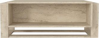 Moebel17 Couchtisch Sofatisch Wohnzimmertisch Tisch fürs Wohnzimmer, Holz, Beige Granit Optik, Hochglanz, Ablagefächer, viel Stauraum, Designertisch, 107 x 41 