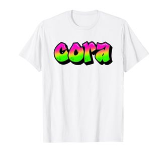 BDAZ Cora Graffiti Personalisierter Name Gr&uuml;n Rosa Frauen M&auml;dchen T-Shirt