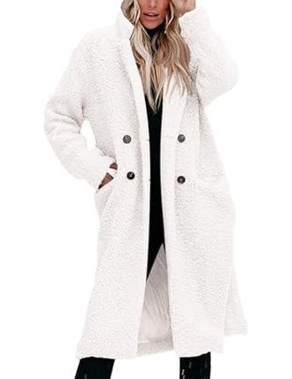Generic Trench d&eacute;contract&eacute; &agrave; manches longues pour femme avec poches - Manteau dhiver &eacute;pais et chaud - Style urbain, blanc, XS