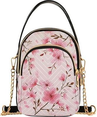 Mnsruu Sac à bandoulière pour femme - Motif fleurs de cerisier roses - Petit sac à bandoulière avec sangle réglable