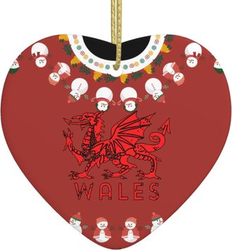 Generic Walisische Flagge Roter Drache Weihnachten Ornamente Geschenkanh&auml;nger Keramik Weihnachtsdeko Mit Schnur Weihnachtsbaumschmuck