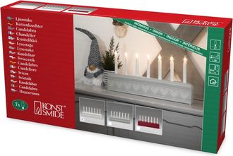 Konstsmide Holzleuchter mit Struktur, wei&szlig; lackiert, 7 klare Birnen, 230V, Innen, wei&szlig;es Kabel - 3581-210