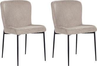 Beliani Esszimmerstuhl 2er Set Taupe Stoffbezug Gestrickt mit Schwarzen Metallbeinen Skandi Modern Wohnzimmer Essbereich Flur Ausstattung M&ouml;bel