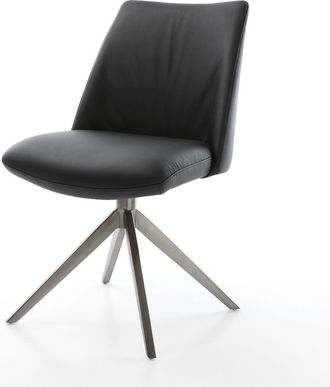 DELIFE Drehstuhl Elso-Flex Echt-Leder Schwarz Kreuzgestell breit Graphit 360&deg; drehbar Wippfunktion Taschenfederkern, Esszimmerst&uuml;hle