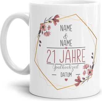 Tassendruck Tasse zum Hochzeitstag Opal Hochzeit - mit Name & Datum selbst gestalten - 21 Jahre Ehe, Paar, Geschenk Hochzeit, Jubiläum, Jahrestag I Personalisiert