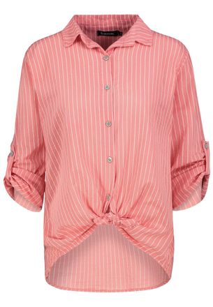 Sublevel Damen Bluse gestreift mit Knoten am Saum Sommerbluse pink S/M