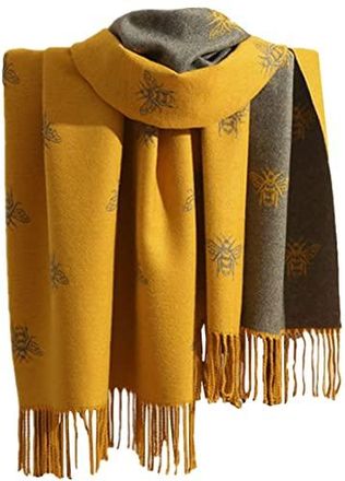 GFM Ch&acirc;le tr&egrave;s doux en texture cachemire pour lautomne et lhiver - Les abeilles - Beshl-bees Mustard