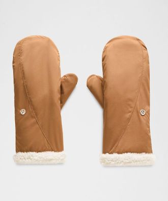 lululemon Mit Boucl&eacute;-Fleece gef&uuml;tterte F&auml;ustlinge - Gr&ouml;&szlig;e XL in Chestnut Brown/Light Ivory