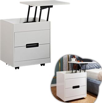 Generic Moderner Nachttisch Mit Regalen Und Schubladen, Nachttisch Aus Massivholz for Schlafzimmer, Wohnzimmer, Büro, Aufbewahrungslösung(Rightwhite)