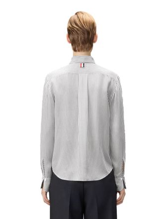 Thom Browne Womens Chemise Manches Longues Col D&eacute;tachable En Soie Cdc Imprim&eacute;e &Agrave; Rayures Gray Shirt