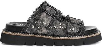 Caf&egrave;noir Pantoufle En Denim &Agrave; Double Boucle, Pour Femme, Couleur Noir, Taille 37