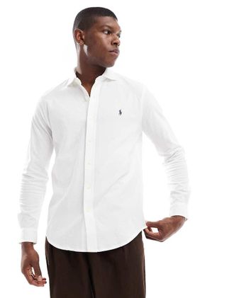 Polo Ralph Lauren Chemise en jersey de coton alv&eacute;olaire avec logo embl&eacute;matique - Blanc
