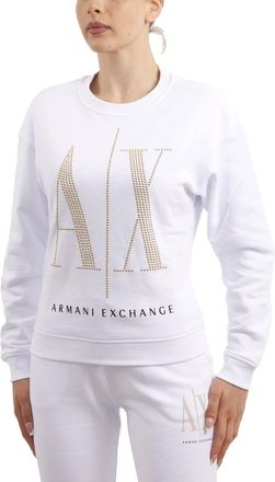 A|X Armani Exchange Damen Studded Icon Sweatshirt Sweatshirt, Weiß, L