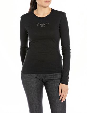 Replay Damen Langarmshirt aus Baumwolle, Black 098 (Schwarz), XL