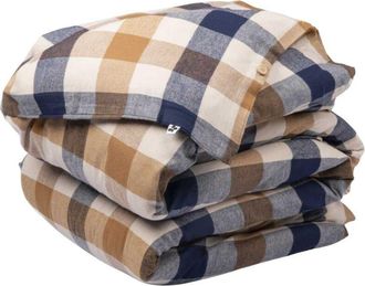Altobuy Housse de couette 260x240cm en flanelle de coton &agrave; carreaux beige - BASTIEN
