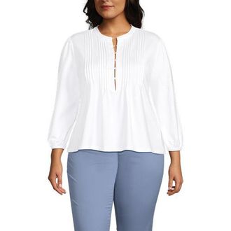 Lands End Baumwolle/Modal-Biesenshirt mit 3/4-&Auml;rmeln, Damen, Gr&ouml;&szlig;e:52-54 plus, Wei&szlig;, Elasthan/Baumwoll-Mischung/Synthetic-blend, by Lands End