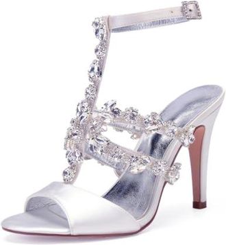 Generic Chaussures De Mariage À Talons Hauts pour Femme Mariée Stylet Talons Bout Ouvert Sandales Chaussures De Fête 10.5Cm,Blanc,36 EU