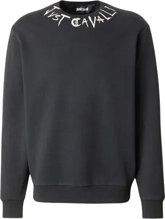 Just Cavalli Homme, Sweatshirts et sweats &agrave; capuche, Noir, Taille: 2XL SweaT-shirt en coton avec logo sur le col