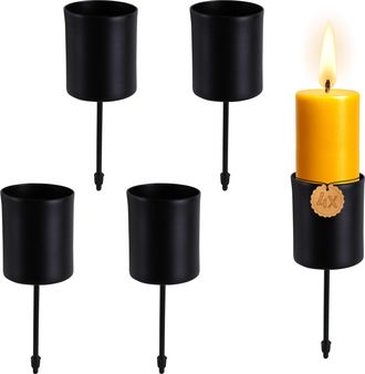 Matches 21 Kerzenhalter 4er Set Metall Schwarz &Oslash; 3,3 cm mit Stab - Adventskranz Kerzent&uuml;llen f&uuml;r Stabkerzen