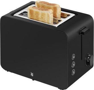 WMF Stelio Toaster 2 Scheiben Edelstahl, Doppelschlitz Toaster mit Br&ouml;tchenaufsatz, Bagel-Funktion, 7 Br&auml;unungsstufen, 900 W, edelstahl matt schwarz