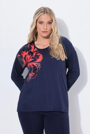 Ulla Popken T-Shirt Shirt Bl&uuml;ten-Applikation Oversized Rundhals