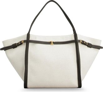 Tod's Femme, Sacs, Blanc, Taille: ONE Size Tim Canvas And Leather Medium Shopping Bag