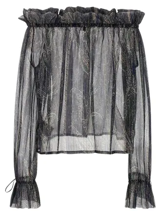 Saint Laurent Lurex Paisley Silk Cr&ecirc;pon Blouse - Black
