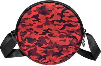 Generic Sac &agrave; bandouli&egrave;re Circle pour femme, petit sac &agrave; bandouli&egrave;re rouge camouflage avec fermeture &eacute;clair, bretelles r&eacute;glables, sac &agrave; main rond d&eacute;contract&eacute; 