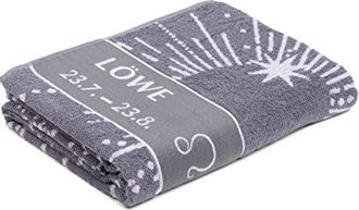 Gözze Flauschiges Saunatuch mit Sternzeichen-Design, Löwe, 100% Baumwolle - 80 x 180 cm, Anthrazit/Silber