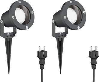 LEDs Com 2 Stück LED Gartenstrahler DUK anthrazit mit Erdspieß für außen, IP65, inkl. GU10 Lampe (warmweiß, 5W, 450lm)