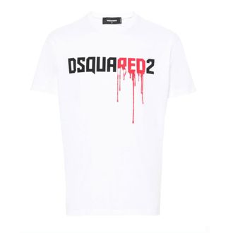 Dsquared2 Wei&szlig;es T-shirt Mit Tropfendem Logo