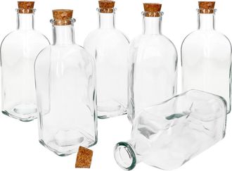 MamboCat 6er Set Vivalto Flaschen Florian mit Kork-Deckel 0,5 Liter I eckig I klare Glasfalsche zum Befüllen I Alternativ als Essig- BZW. Öl-Flasche oder Deko-