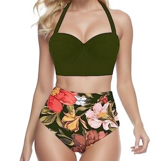 Generic Maillot de bain pour femme taille haute triangle maillot de bain vacances contr&ocirc;le du ventre push-up col en V maillot de bain dos nu v&ecirc;tements pour fe