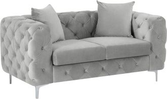 Vente-Unique Vente-unique - Canapé 2 places chesterfield en velours gris clair edwina