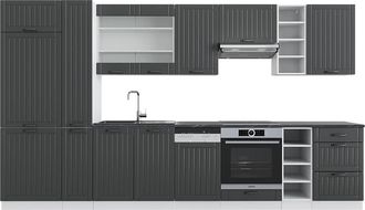 Vicco Küchenzeile Fame-Line, Anthrazit Landhaus/Weiß, 355 cm mit Hochschrank, ohne Arbeitsplatte