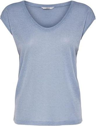 Only onlSILVERY S/S V Neck Lurex Top JRS Noos T-Shirt, Bleu (Halogen Blue), 42 (Taille Fabricant: X-Large) Femme