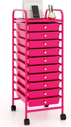 Costway Tour de Rangement, Desserte &agrave; Roulettes avec 10 Tiroirs, Chariot de Rangement Stable Solide, 4 Roulettes Universelles avec Freins,Rose fonc&eacute;