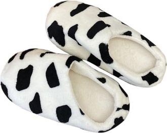 BESPORTBLE WESIEVYA Pantoufles dInt&eacute;rieur Chaudes et Douillettes &agrave; Enfiler pour Femmes Motif Vache Noir et Blanc Taille 41-43 Semelle Antid&eacute;rapante Pantoufles dH