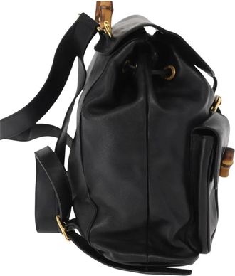 Gucci unisex, Pre-owned, Noir, Taille: ONE Size Sac &agrave; dos en cuir &agrave; poign&eacute;e en bambou Vintage Pre-owned