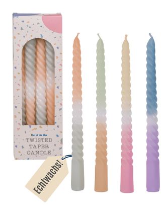 Out of the Blue Gedrehte Spitzkerze mit Farbverlauf - Sanfter Übergang in Pastelltönen - 4er-Set - Elegante Länge 20 cm - Für Stabkerzenhalter & Deko - Ideal für jede