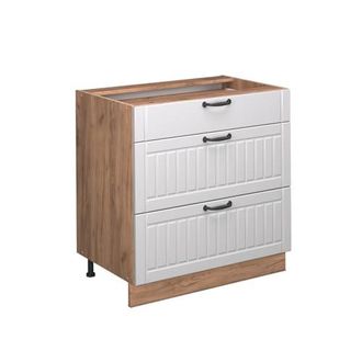 Vicco Meuble Cuisine Fame-Line, Blanc Campagne, 80cm avec 3 tiroirs, PT Anthracite