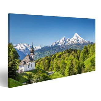 Islandburner bilderfelix Bild auf Leinwand Sch&ouml;ne Berglandschaft in den bayerischen Alpen mit Wallfahrtskirche Maria Gern und Watzmann-Massiv im Hintergrund Nation