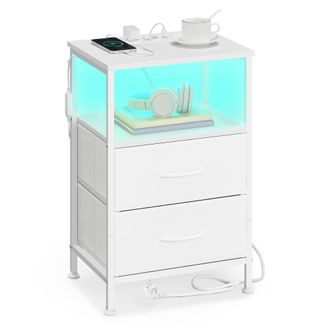 Songmics BELLAH Kollektion - Nachttisch mit Ladestation, Beistelltisch mit App-gesteuerter, Einstellbarer LED-Beleuchtung, 1 offenes Fach, 2 Schubladen, wolken