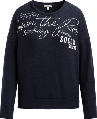 soccx Damen Flauschpullover mit Wording Print Blue Navy, XXXL