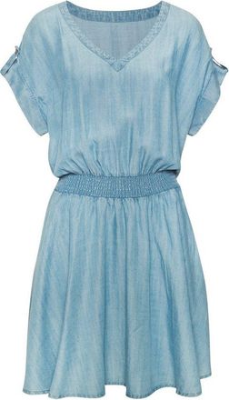Buffalo Sommerkleid mit V-Ausschnitt aus weicher Lyocellware kurzes Kleid, figurumspielendes Sommerkleid, Strandkleid, Tunikakleid