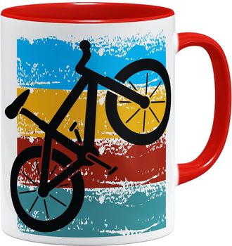 OM3 Fahrrad Tasse Mountain Bike MTB Bicycle Biking - Keramik Becher - 11oz 325ml - Beidseitig Bedruckt - Rot