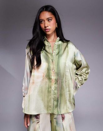 Daska Satin-Hemdbluse mit Blumenmuster, Kombiteil-Bunt