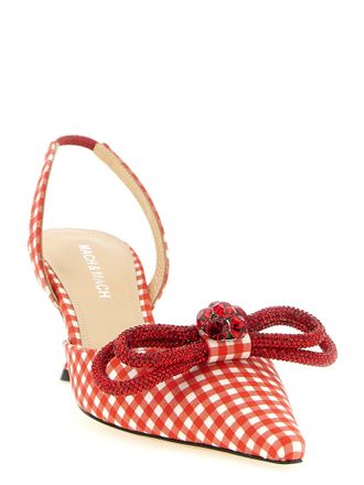 Mach & Mach Womens Crystal-Bow Vichy Slingback Pump Red Fabric