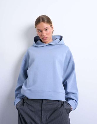 Topshop Sweat &agrave; capuche oversize et l&eacute;g&egrave;rement raccourci en imitation n&eacute;opr&egrave;ne de qualit&eacute; sup&eacute;rieure - Bleu