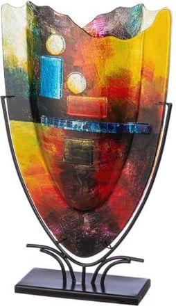 GILDE GLAS art große Deko Vase - handbemalte Glasvase mit Metall Ständer - Dekoration Wohnzimmer Höhe 58 cm Mehrfarbig